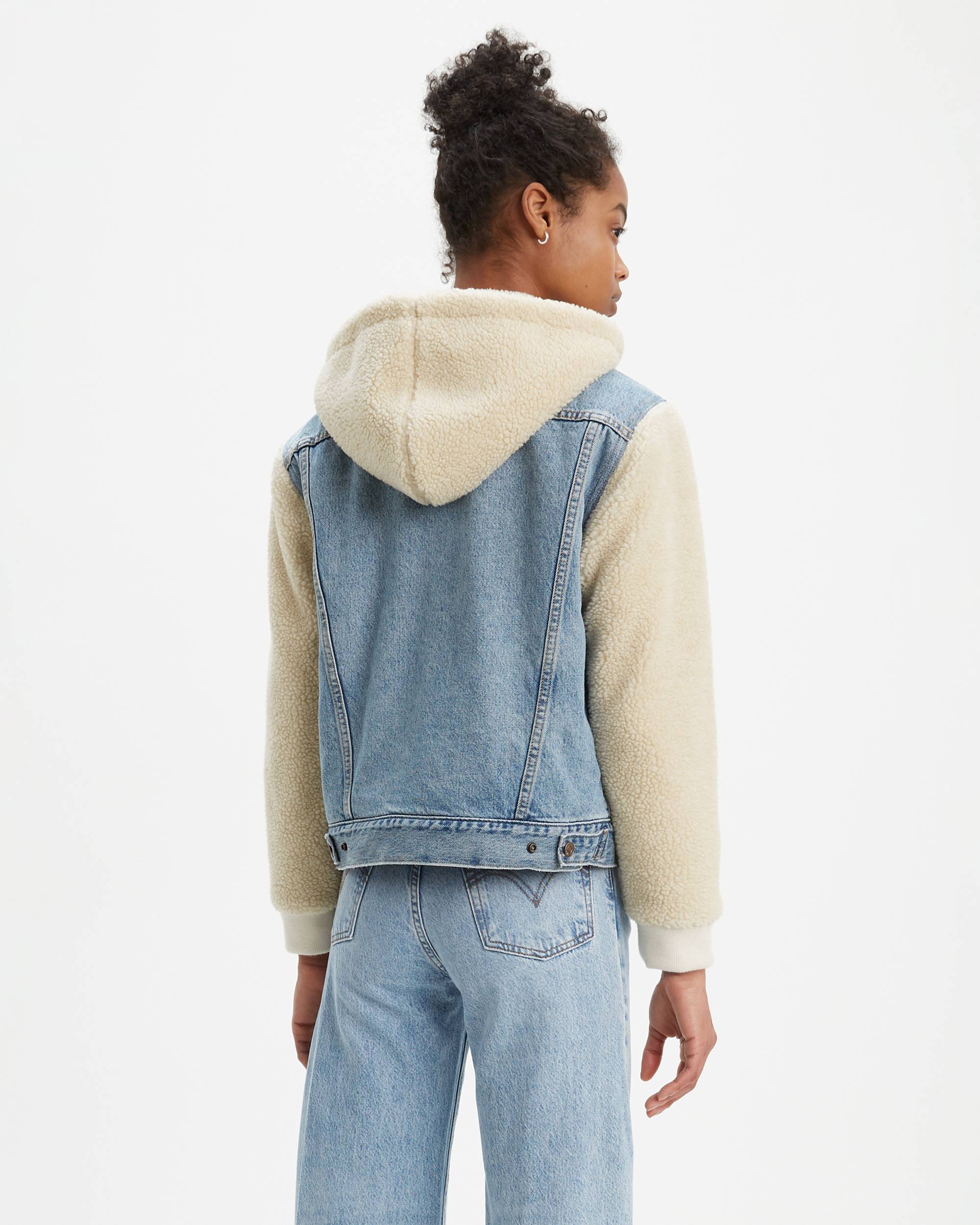 Ex-boyfriend Sherpa Hooded Trucker Jacket - Light Wash Ex-boyfriend Sherpa Hooded Trucker Jacket - Light Wash