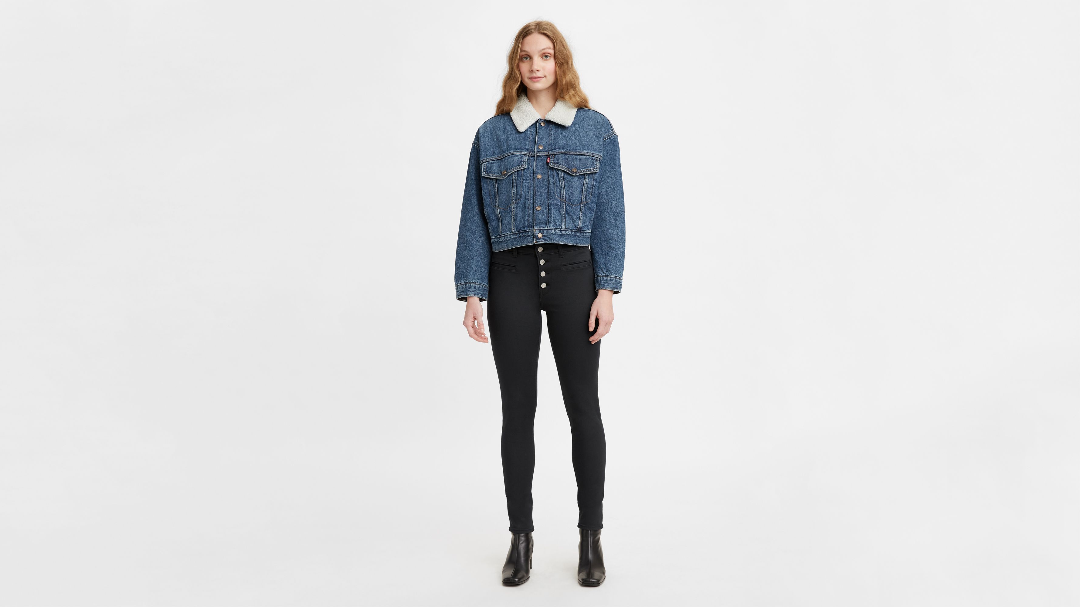 721 High Rise Skinny Exposed Button Twill Pants - Black | Levi's® US