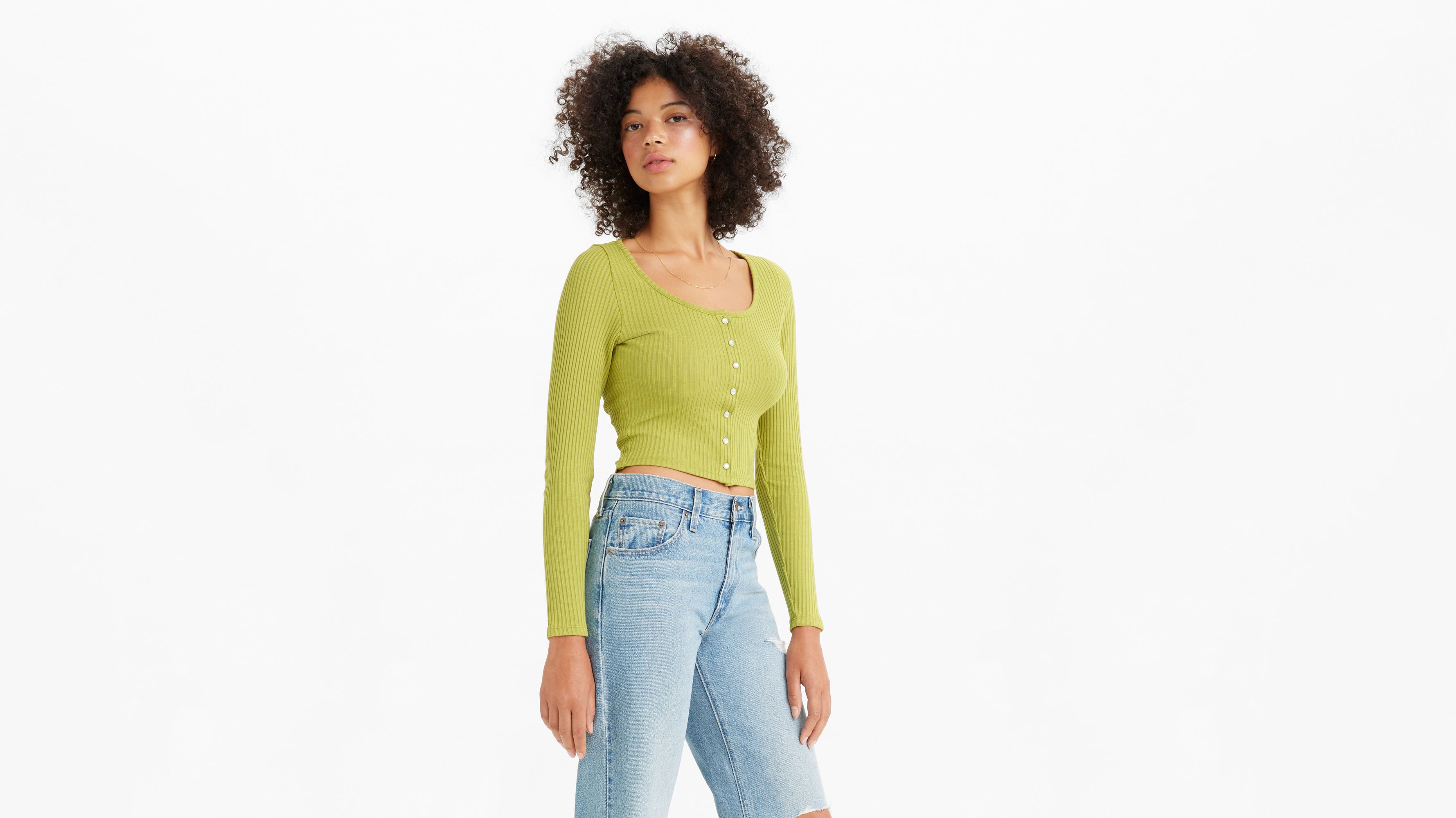 Britt Long Sleeve Snap Front Top - Green | Levi's® US