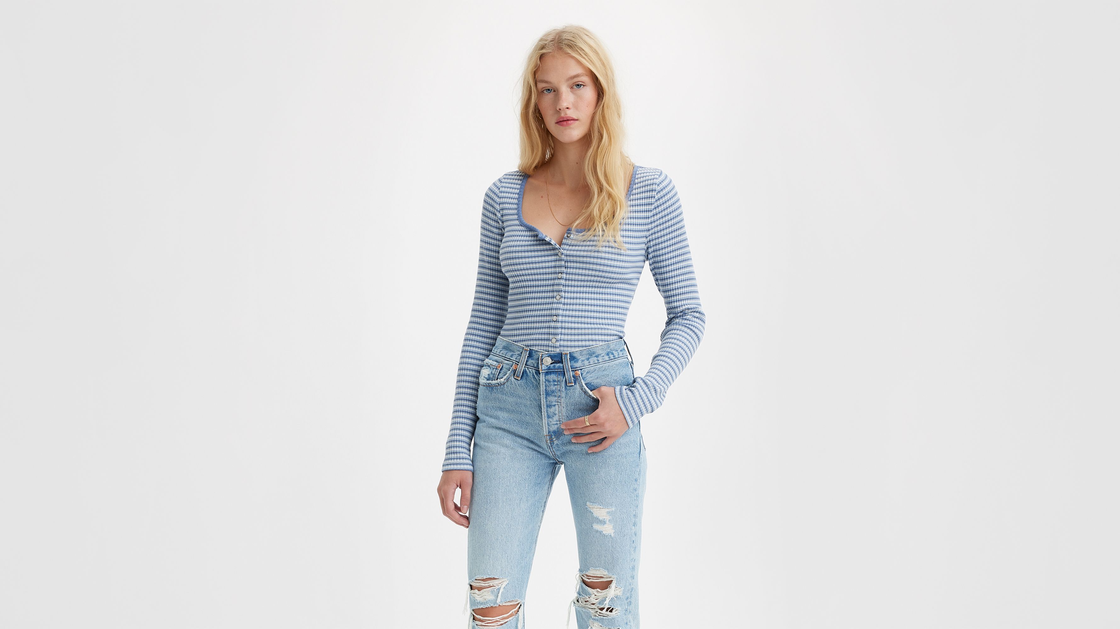 Britt Long Sleeve Snap Front Top - Blue | Levi's® US