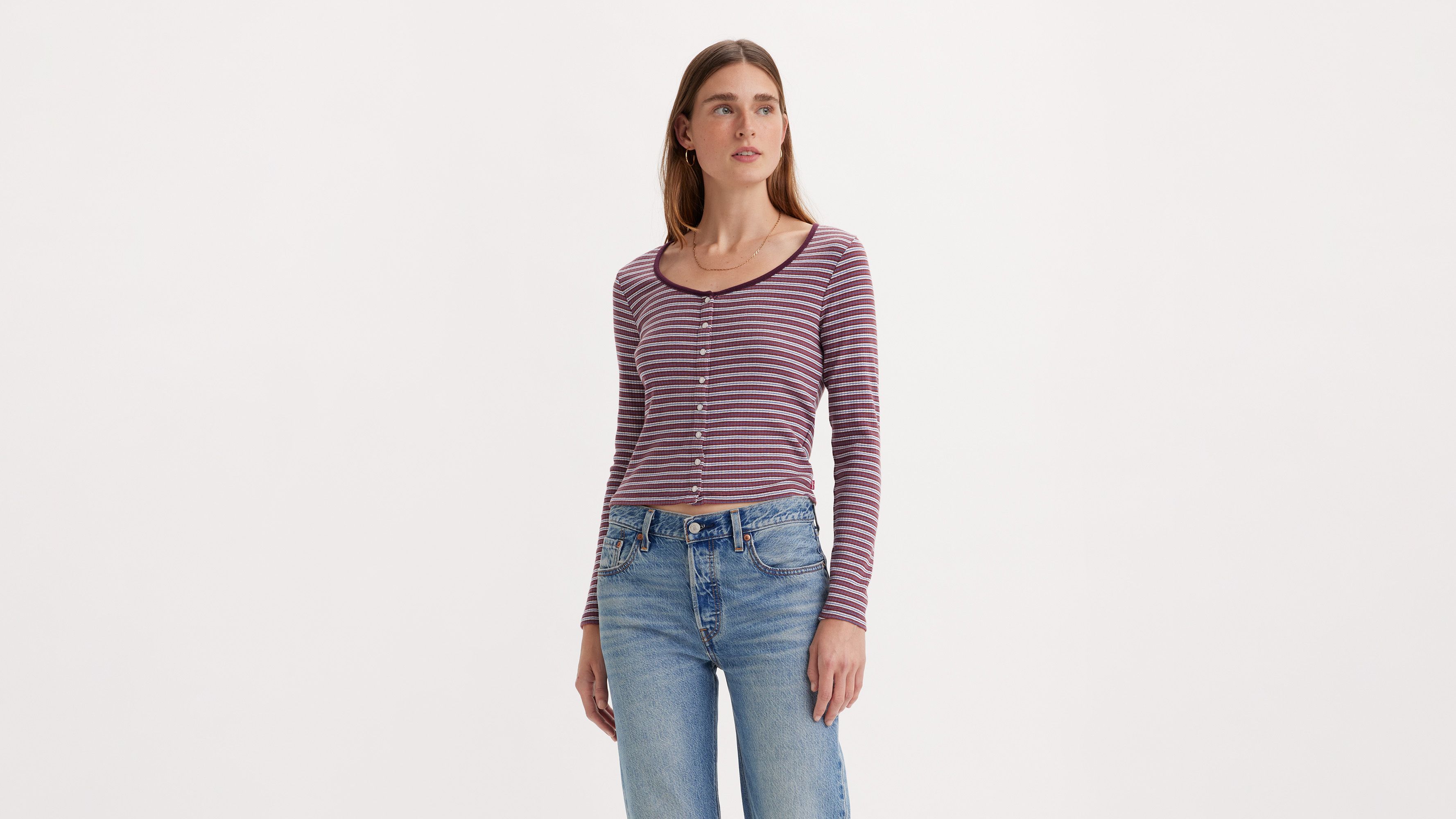 Long Sleeve Britt Snap Front Top - Red | Levi's® US