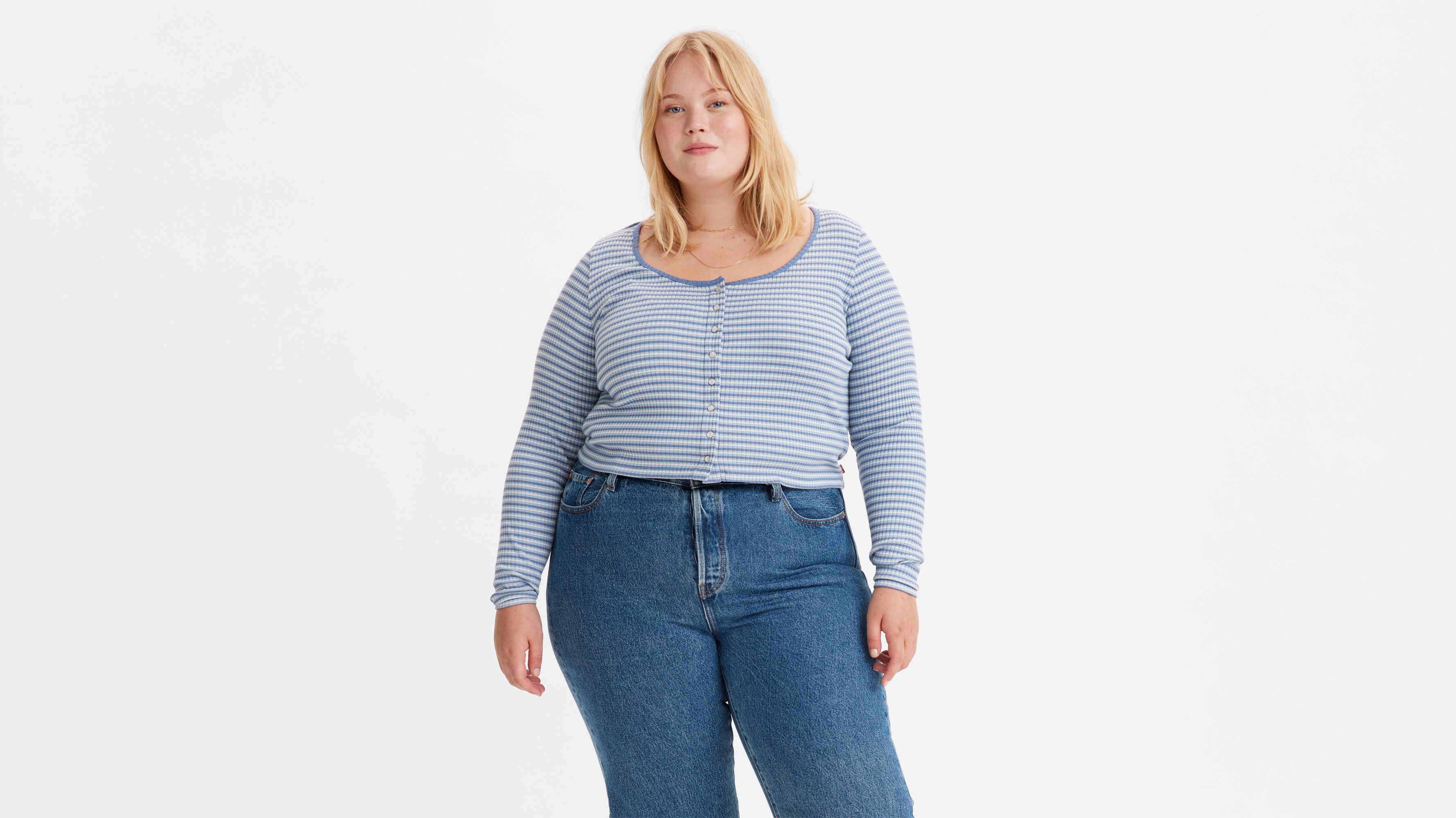 Long Sleeve Britt Snap Front Top (plus Size) - Blue | Levi's® US