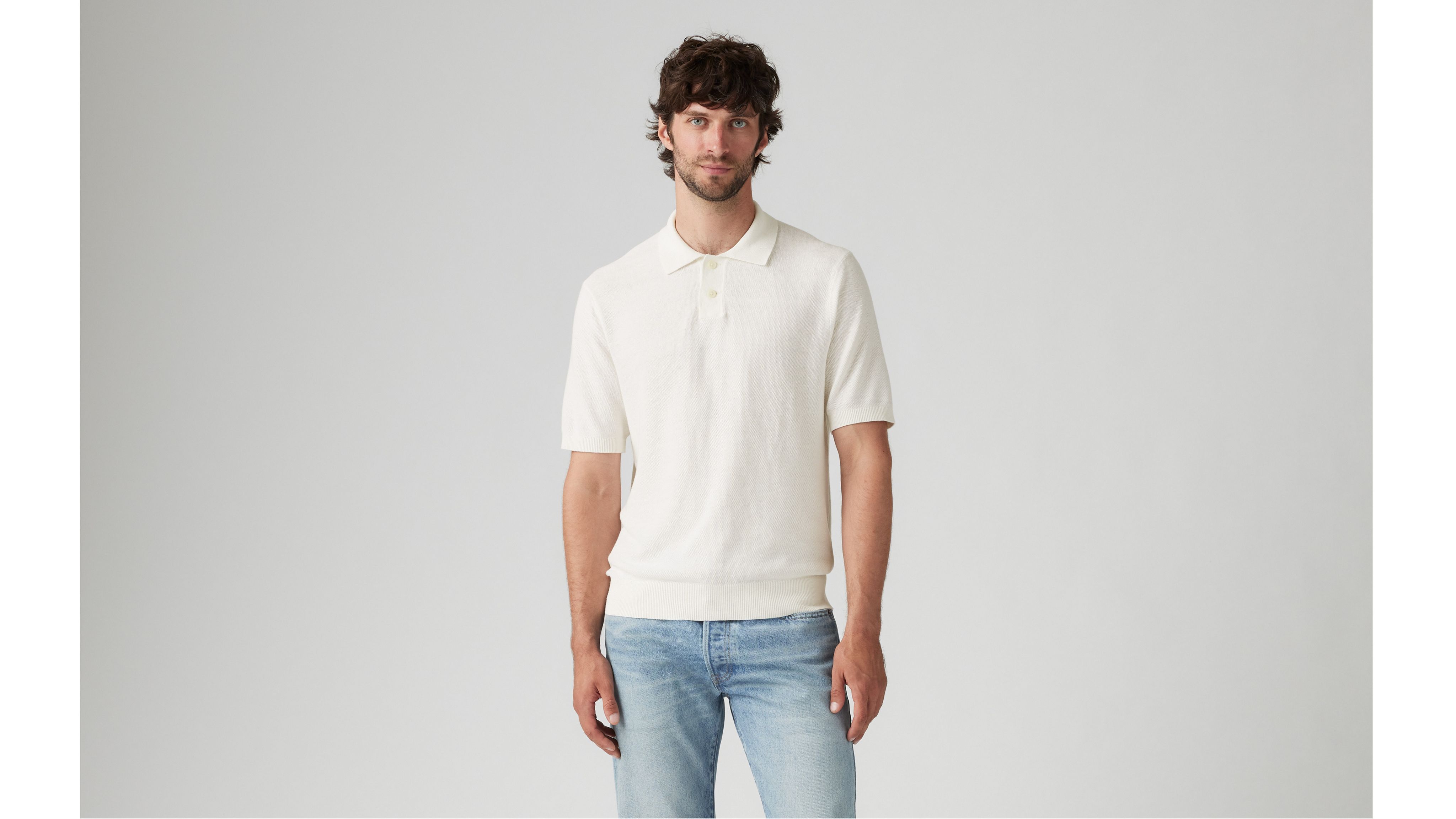 Sweater Cotton Linen Knit Polo - White | Levi's® NO