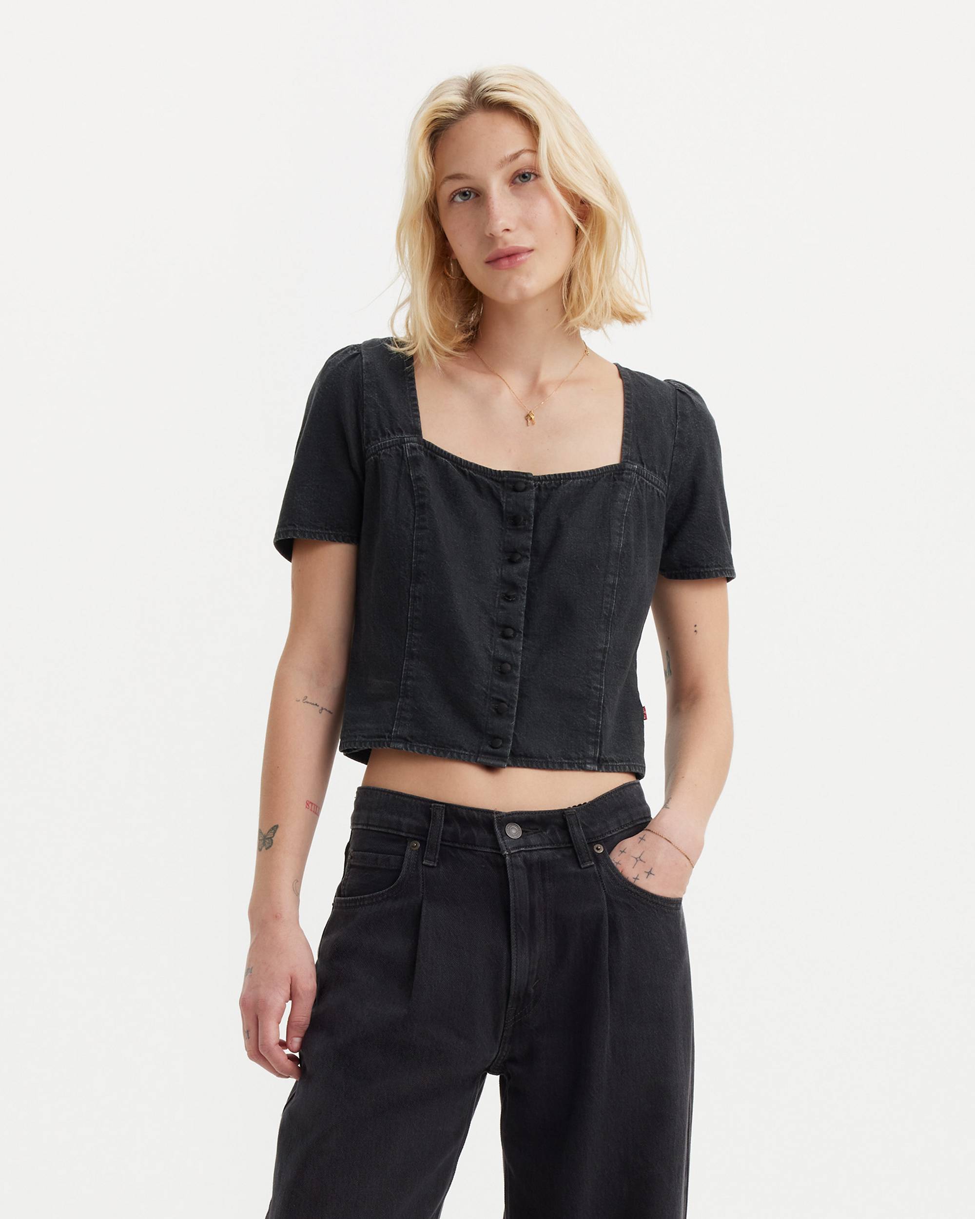 Pascale Short Sleeve Blouse - Black | Levi's® US Pascale Short Sleeve Blouse - Black | Levi's® US