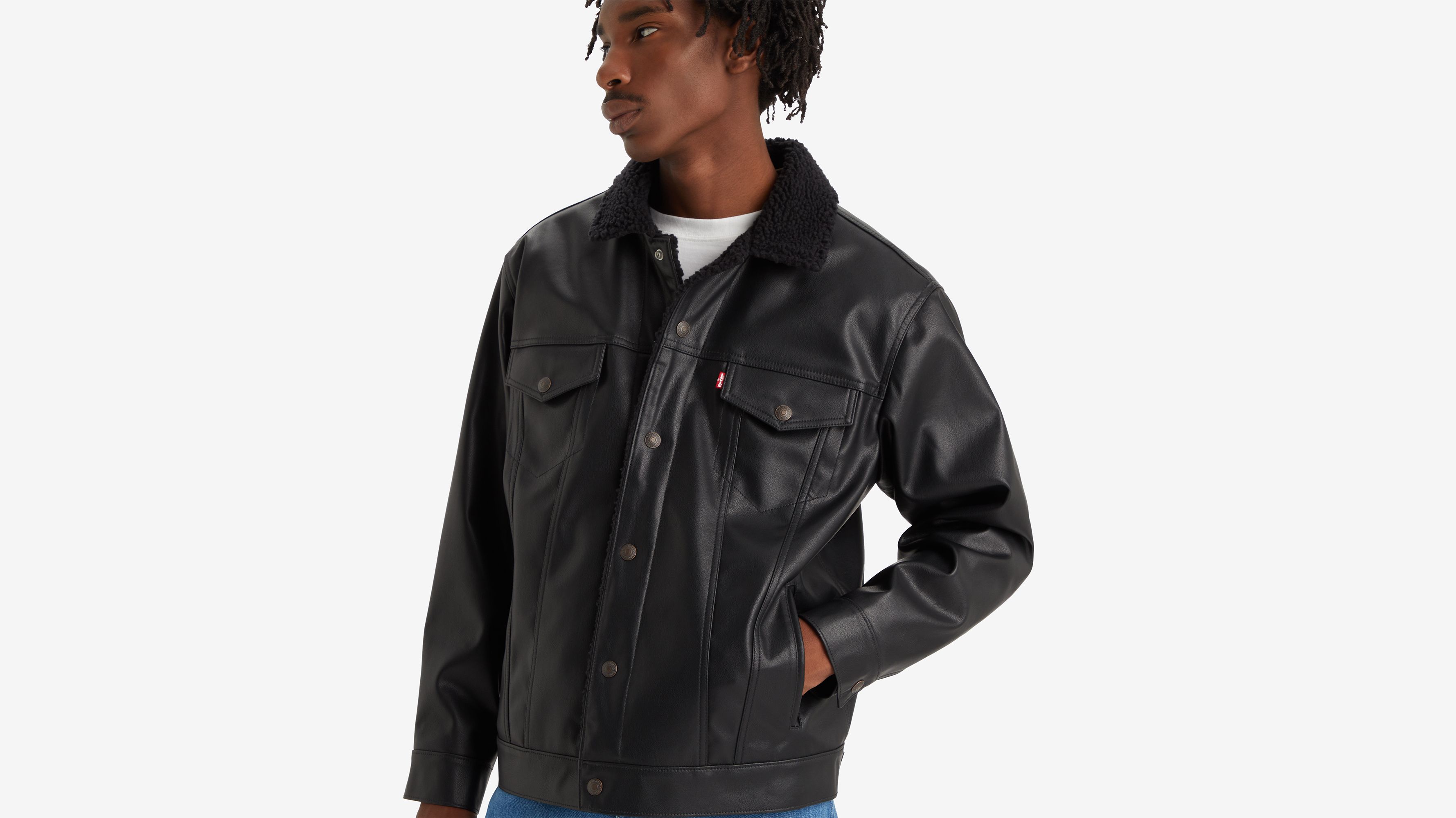Recycled Leather Sherpa Trucker Jacket - Black | Levi's® US