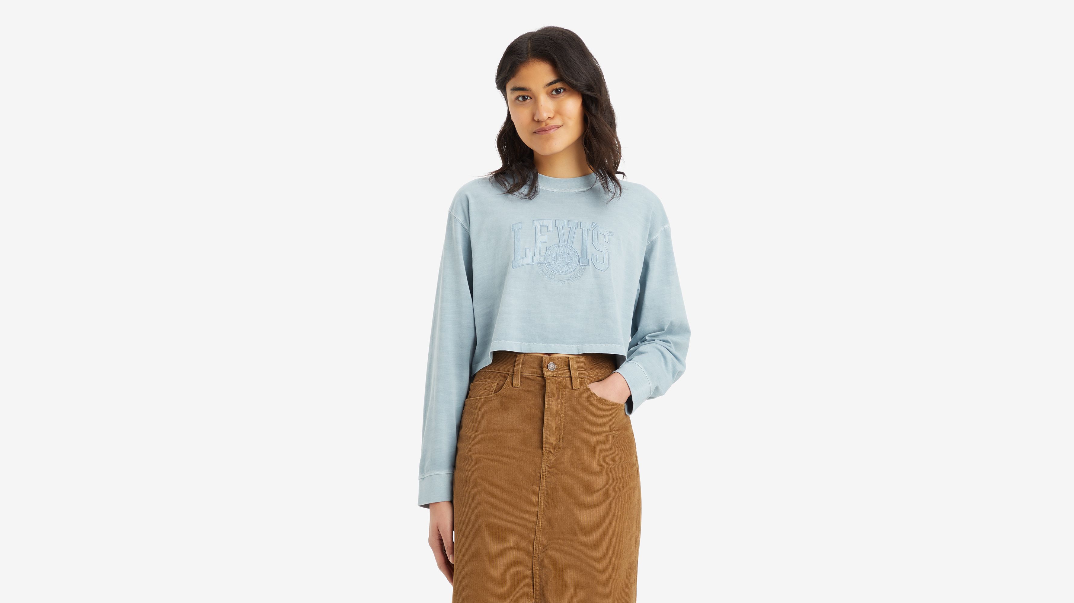 Cropped Long Sleeve Football T-shirt - Blue | Levi's® CA